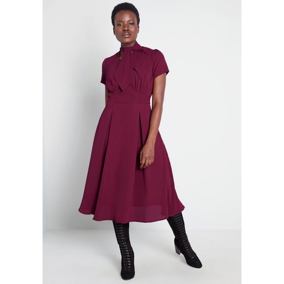 Collectif | Dresses | Vintage Inspired Neck Tie Burgundy Midi Dresses ...